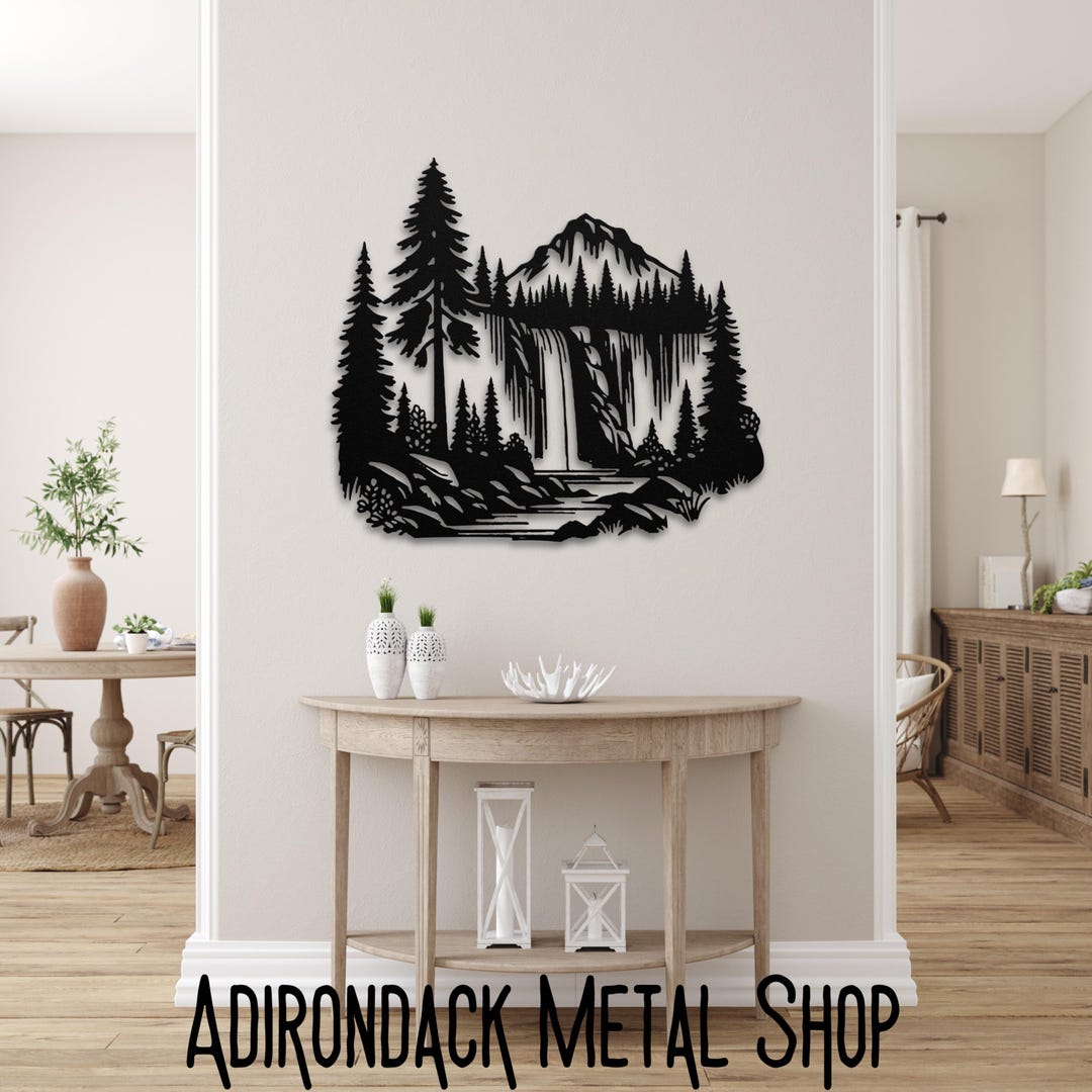 Waterfall Wall Art Mountain and Waterfall Metal Wall Art Scenic Forest ...