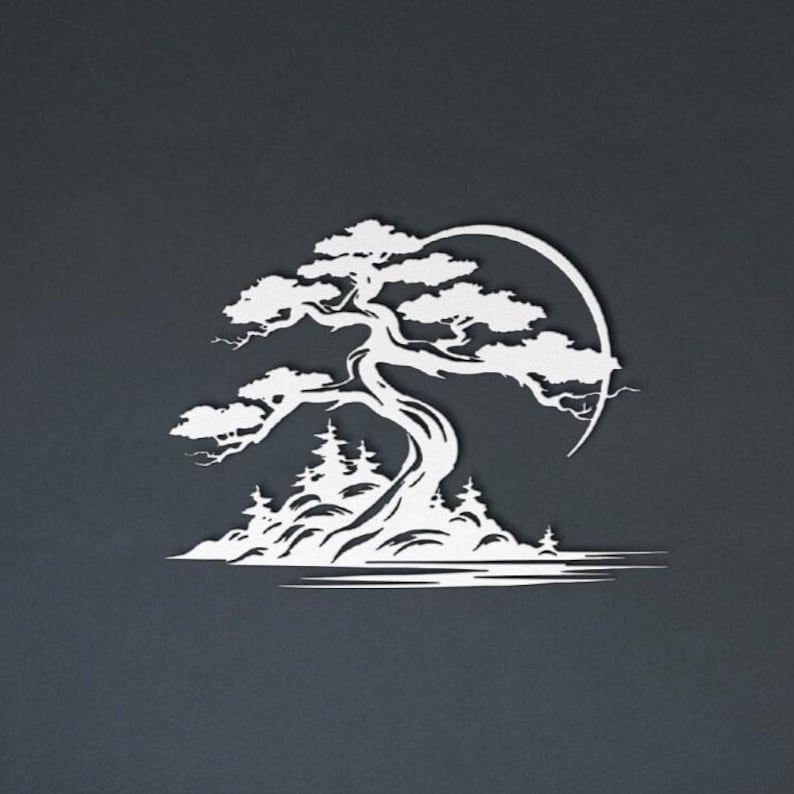 Bonsai Tree Metal Wall Art, Zen Japanese Decor, Peaceful Nature Gift ...