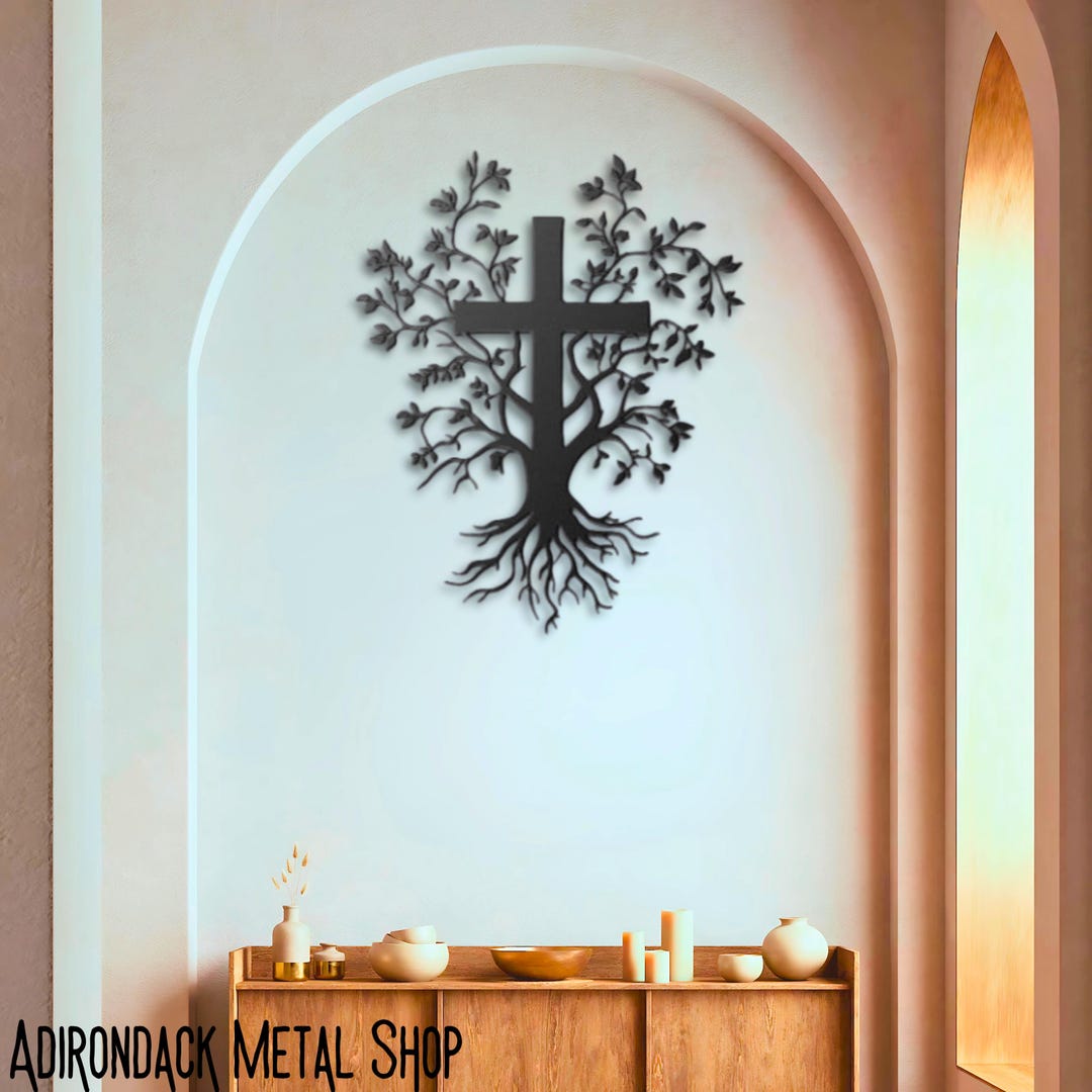Tree of Life Cross Metal Wall Art: Christian Faith Decor - Etsy