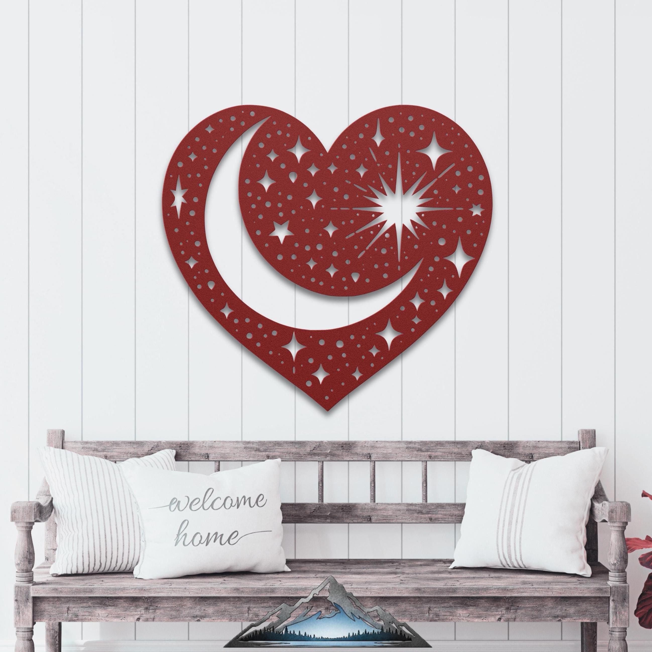 Heart Moon & Stars Heart Metal Valentine Wall Art – Celestial Outdoor ...