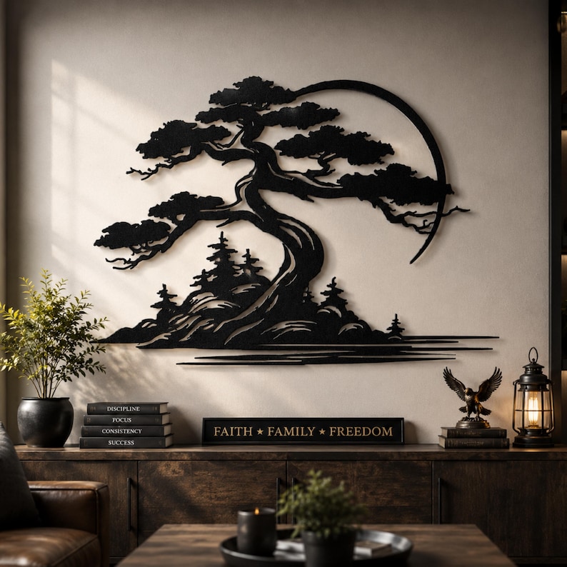 Bonsai Tree Metal Wall Art, Zen Japanese Decor, Peaceful Nature Gift ...