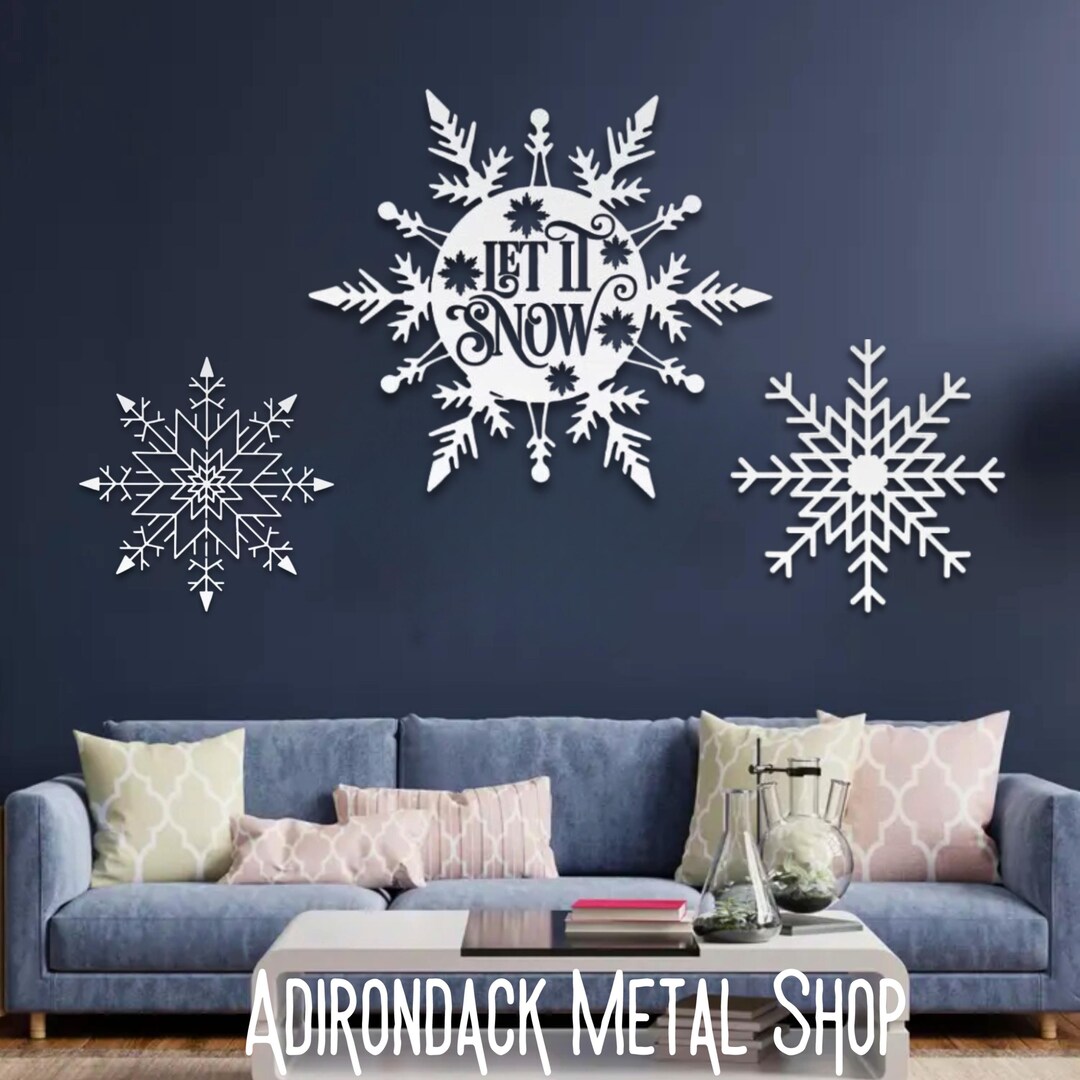 Snowflake Large Indoor/outdoor Metal Set of 3 Let It Snow Holiday Decor ...