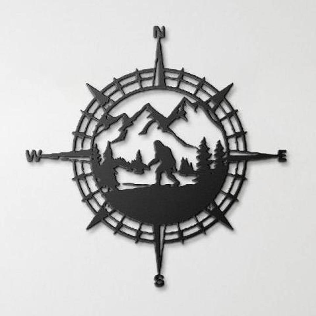 Bigfoot Compass Metal Home or Porch Decor, Sasquatch Metal Sign, Yeti ...