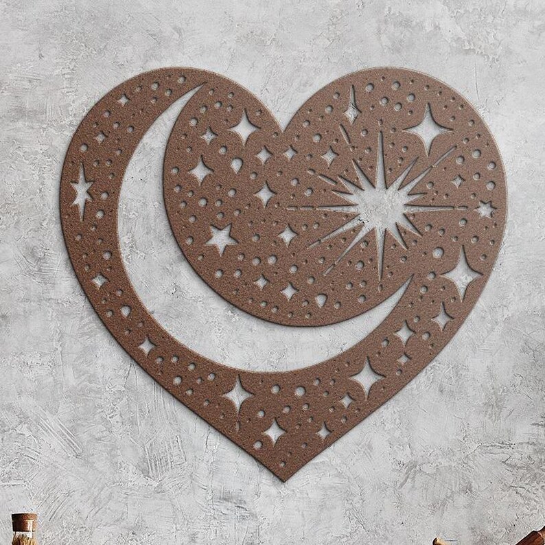 Heart Moon & Stars Heart Metal Valentine Wall Art – Celestial Outdoor ...