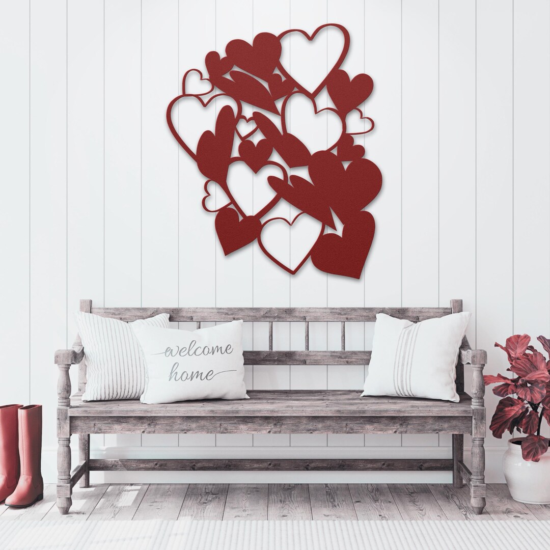 Metal Heart Wall Art for Bedroom, Romantic Steel Anniversary Art Gift ...