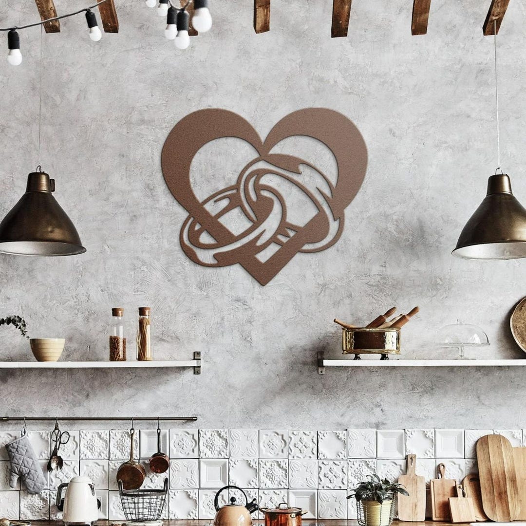 Metal Heart With Interlocking Wedding Bands, Anniversary Gift - Etsy