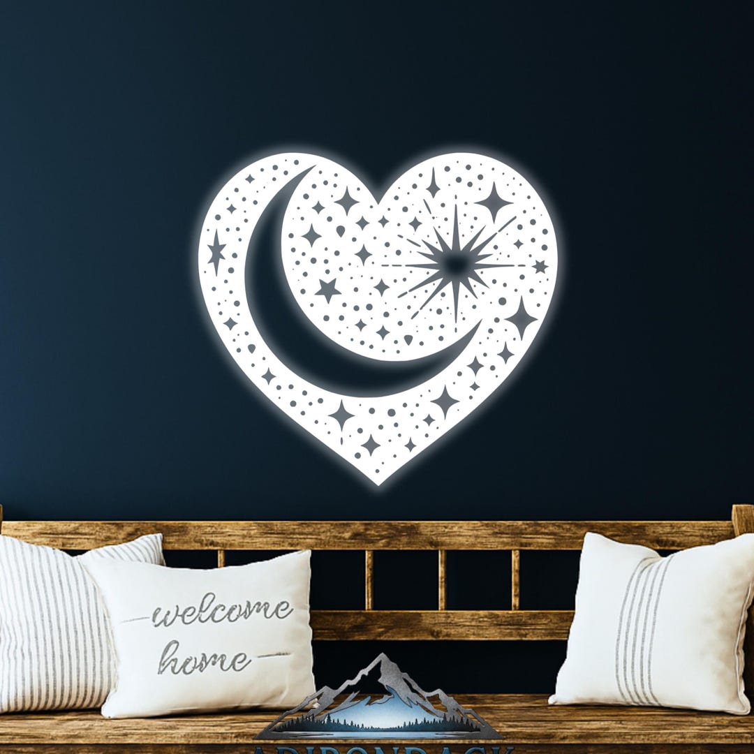 Heart Moon & Stars Heart Metal Valentine Wall Art – Celestial Outdoor ...