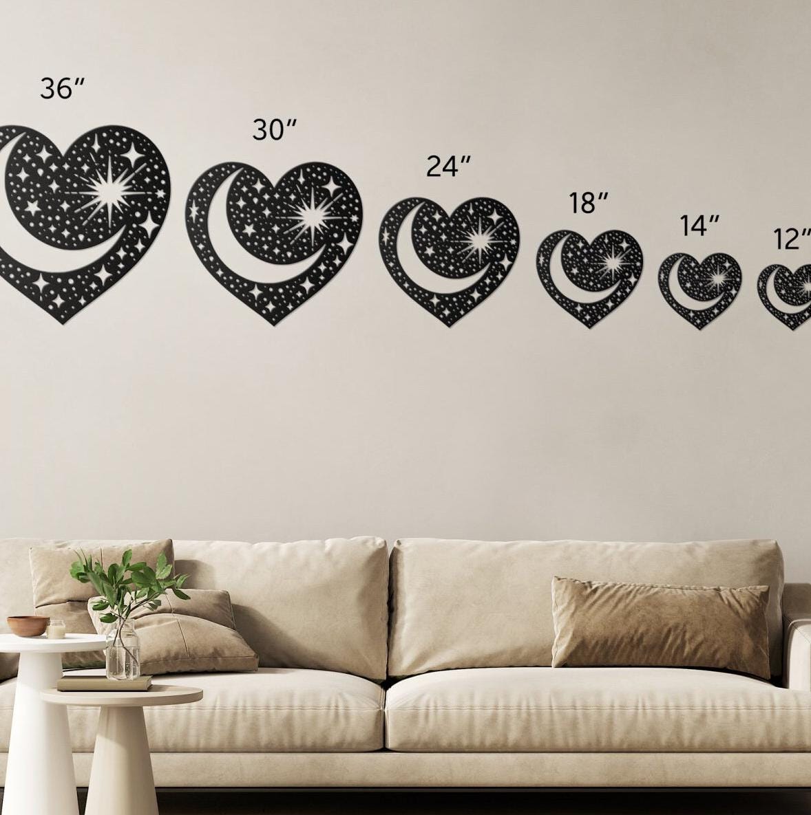 Heart Moon & Stars Heart Metal Valentine Wall Art – Celestial Outdoor ...