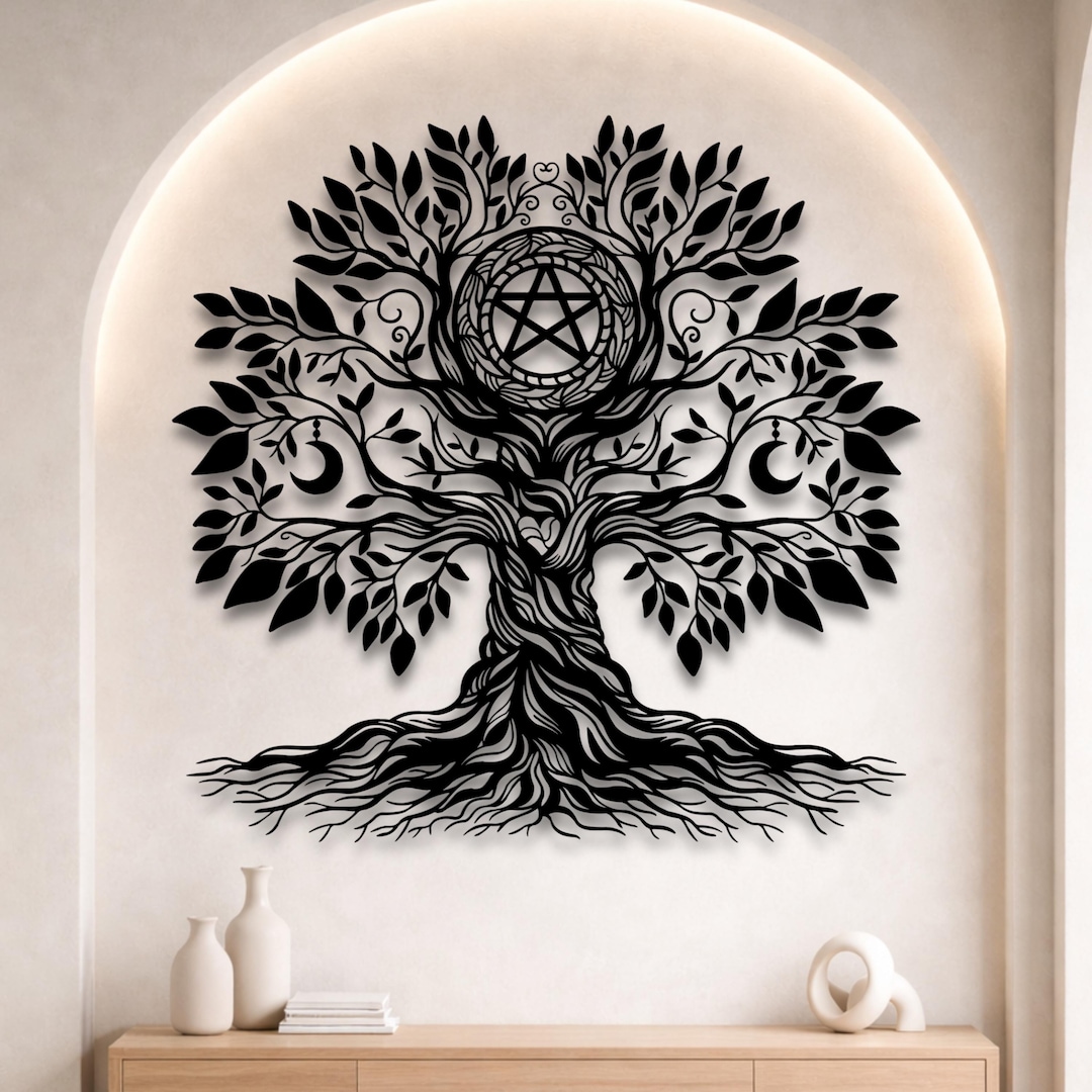 Tree of Life Pentacle Metal Wall Art – Wiccan Decor, Spiritual Nature ...