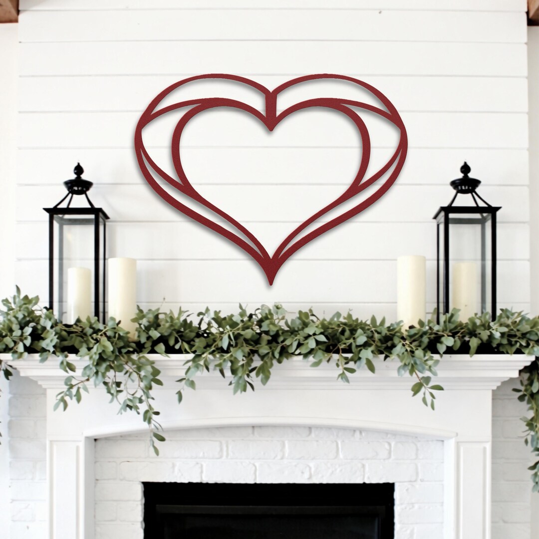Elegant Metal Heart Wall Art, Outdoor Valentine Fireplace Decor, Steel ...