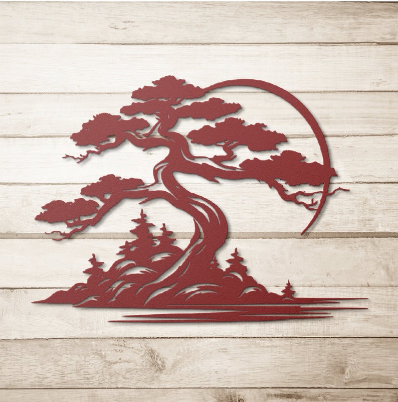 Bonsai Tree Metal Wall Art, Zen Japanese Decor, Peaceful Nature Gift ...
