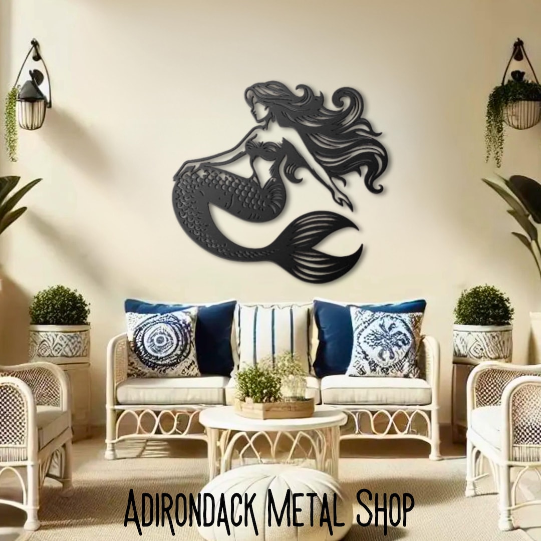 Mermaid Metal Wall Art - Enchanting Ocean Decor Mermaid Metal Sign ...