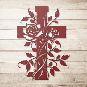 Cross Metal Wall Art, Rose Adorned Metal Cross Hanging, Religious Home ...