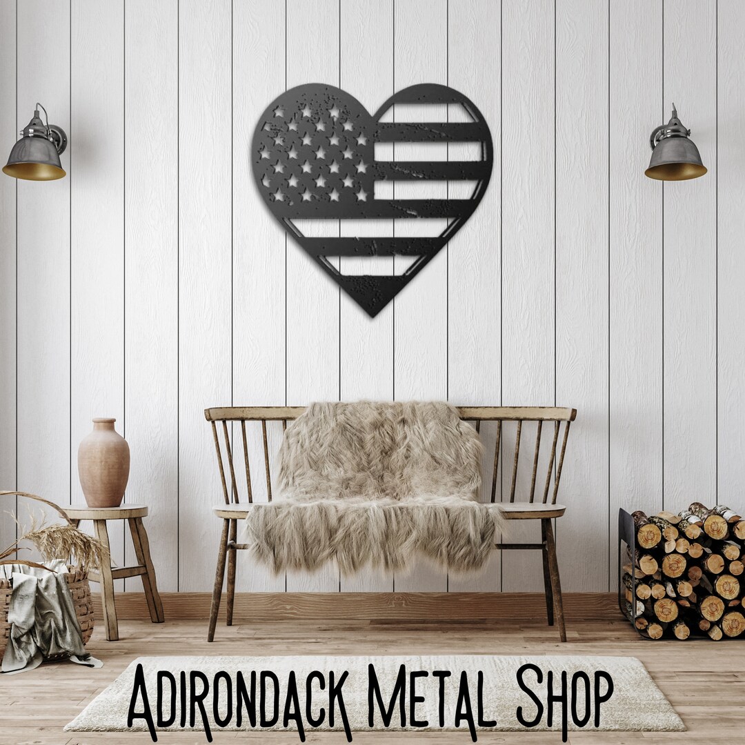 Rustic Metal USA Flag Heart: Laser Cut Steel Patriotic Wall Art - Etsy