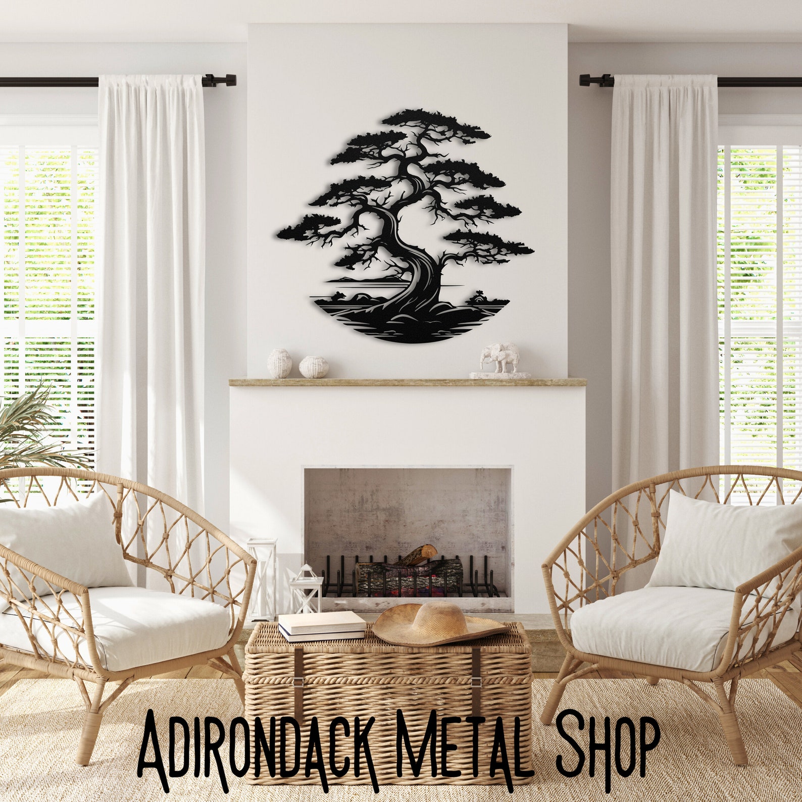 Metal Bonsai Wall Art, Nature Lover Gift, Fireplace Decor, Branc Decor ...