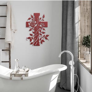 Cross Metal Wall Art, Rose Adorned Metal Cross Hanging, Religious Home ...