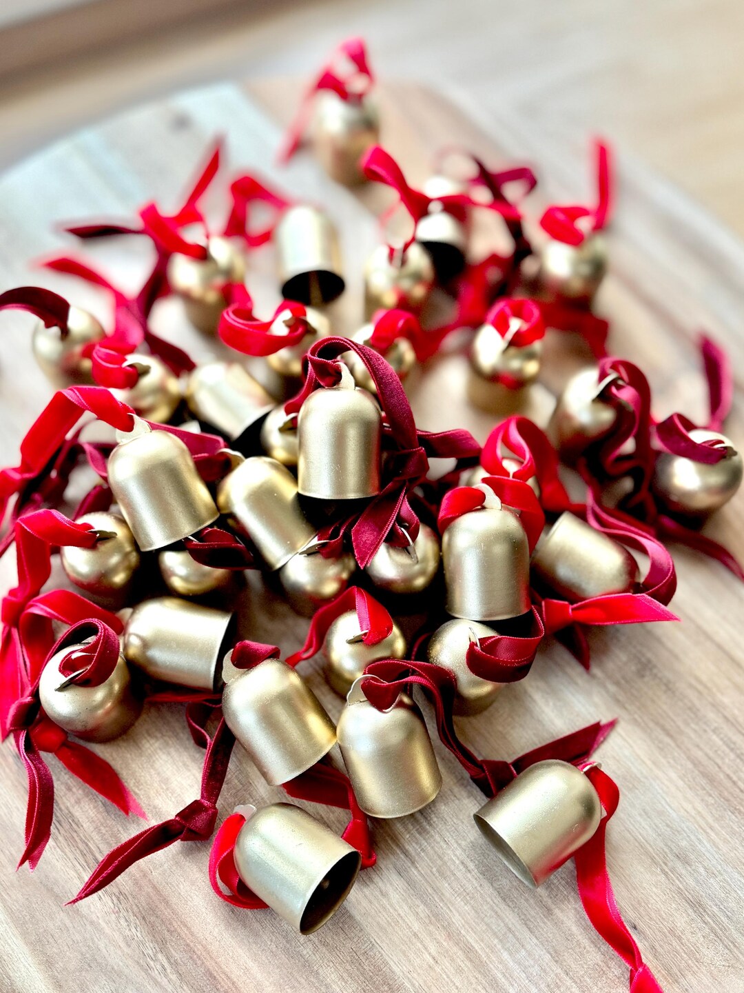 Rustic Gold Velvet Bells Set - Christmas Bell Ornaments, Vintage ...