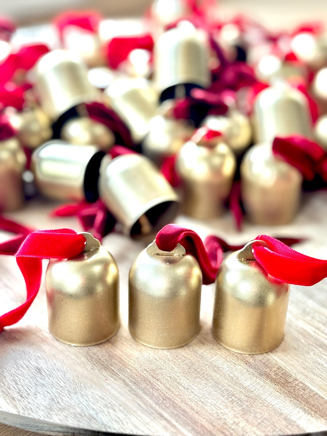 Rustic Gold Velvet Bells Set - Christmas Bell Ornaments, Vintage ...