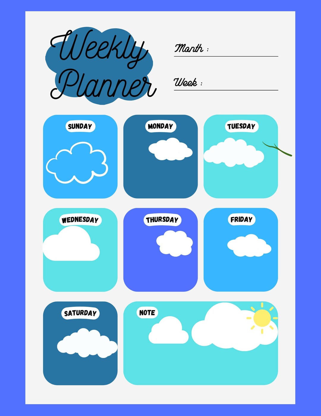 Cloudy Skies Weekly Planner - Etsy