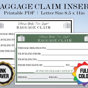 Printable Baggage Claim Insert - Etsy