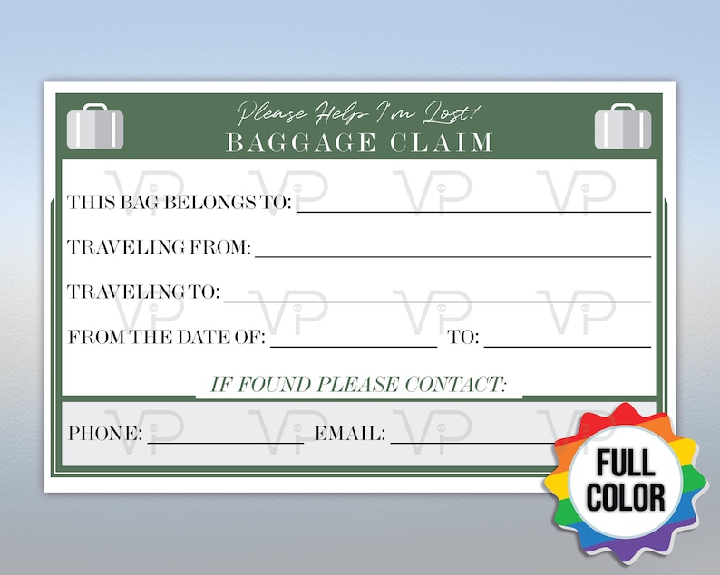Printable Baggage Claim Insert - Etsy