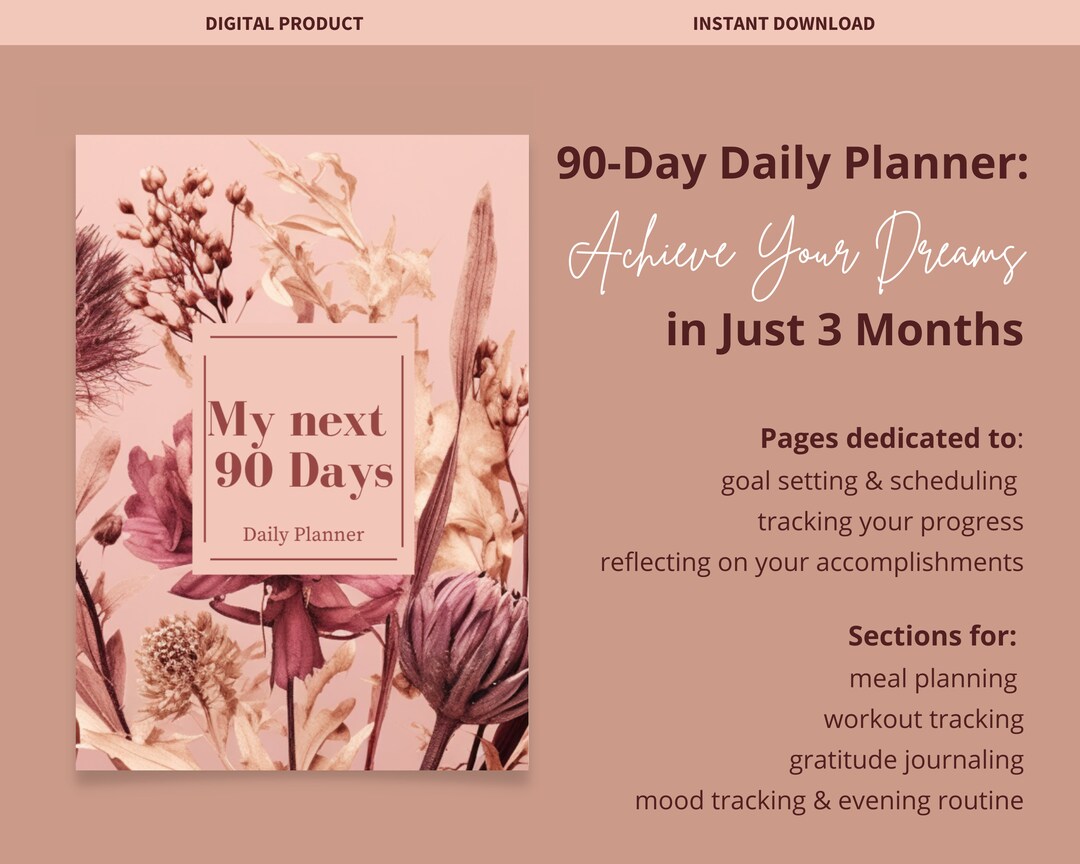 Beautiful 90-day Digital Goal Planner With Inspirational Quotes and ...