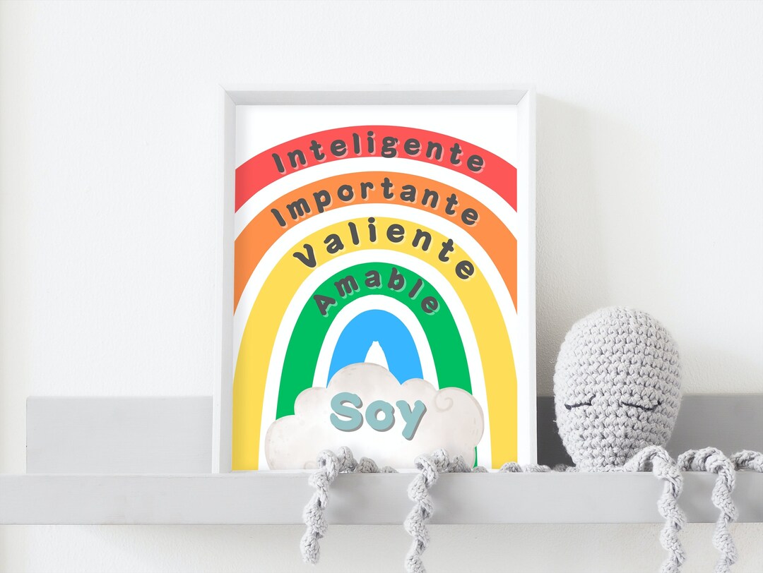 Positive Affirmation Wall Art for Kids, Printable, Spanish, Rainbow ...