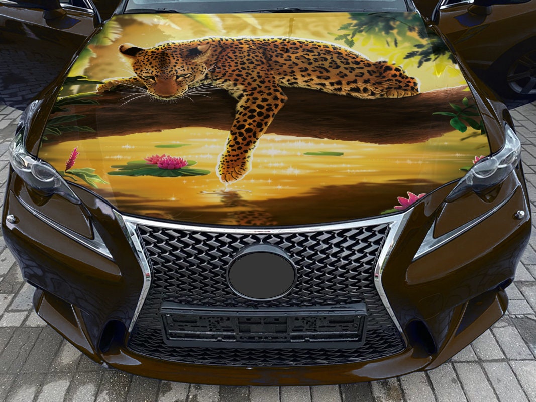 Car Hood Wrap Leopard Vinyl Sticker Full Color Wild Cat Predator #2 ...