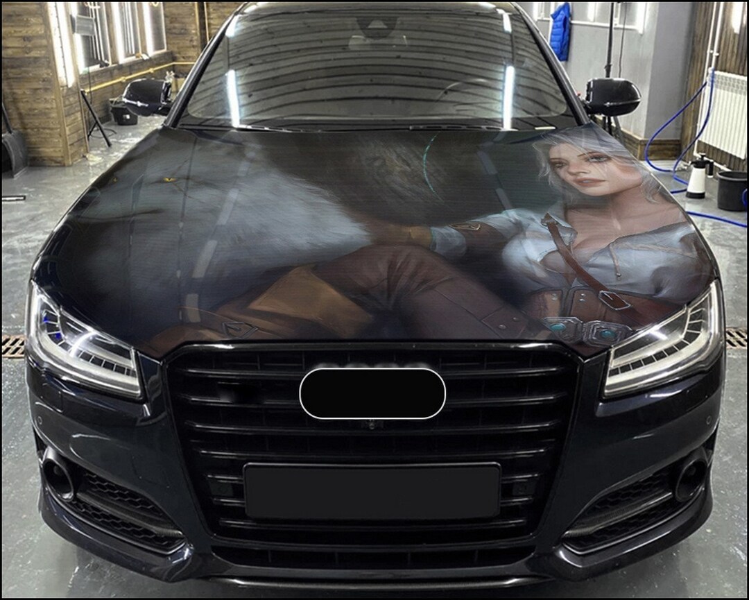 Car Hood Wrap Girl Warrior With White Wolf Vinyl Sticker Full Color ...