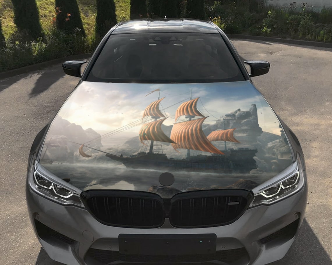 Car Hood Wrap Ship Vinyl Sticker Full Color Frigate Decal Fit Any Car ...