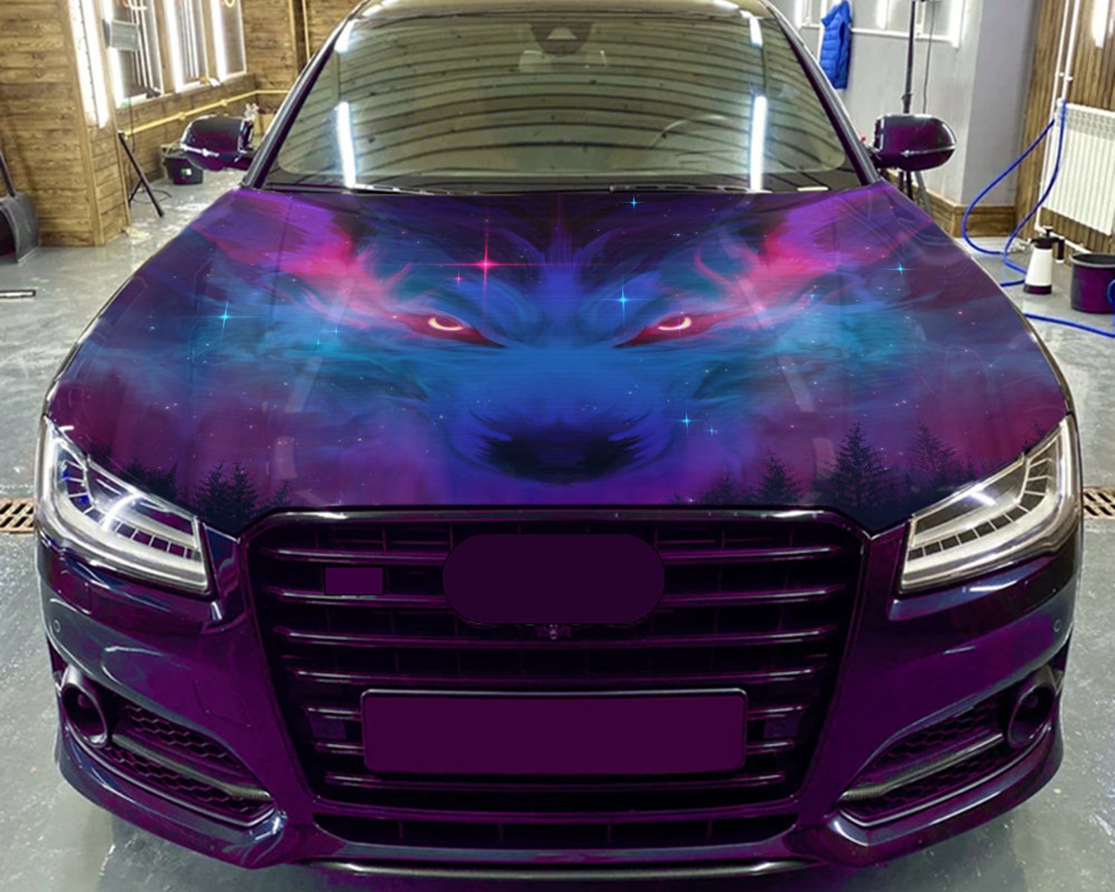 Car Hood Wrap Wolf Vinyl Sticker Full Color Abstract Night Sky Decal ...