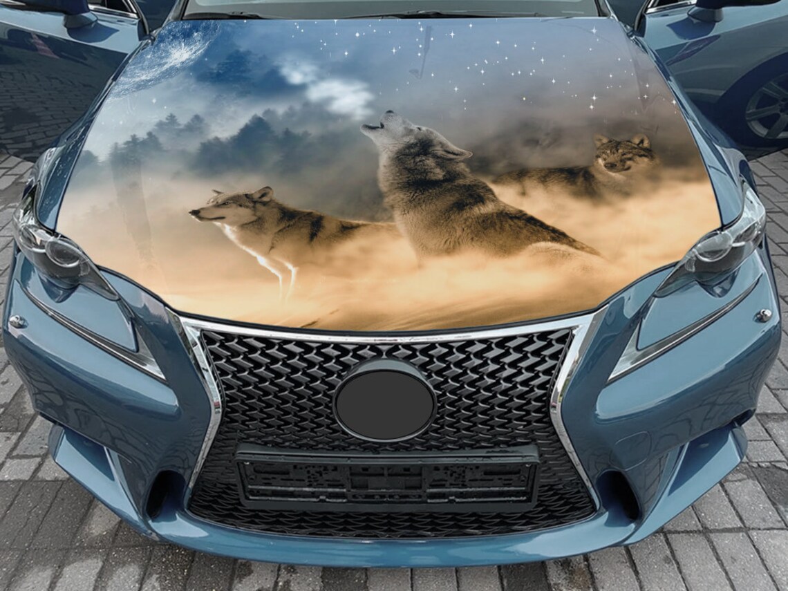 Car Hood Wrap Wolfs Vinyl Sticker Full Color Night Landscape Decal 16 ...