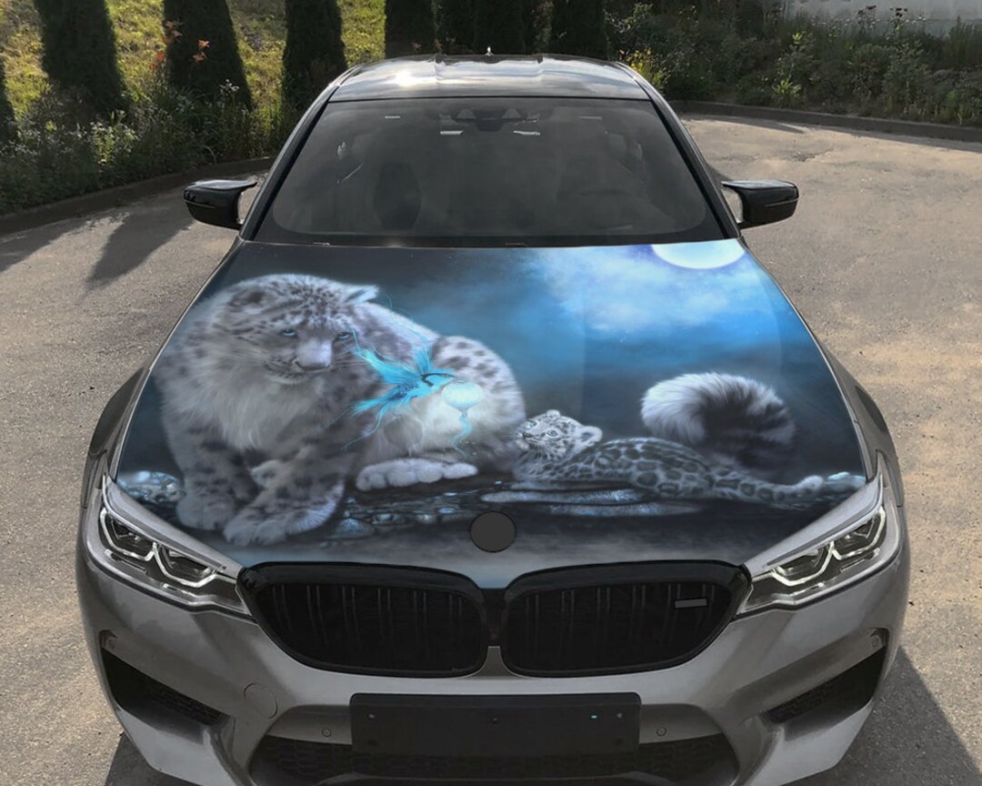 Car Hood Wrap Snow Leopards Vinyl Sticker Full Color Wild Cat Predator ...