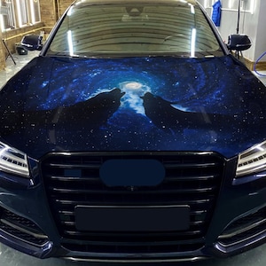 Car Hood Wrap Wolf Vinyl Sticker Full Color Moon Night Decal #9 Fit Any ...
