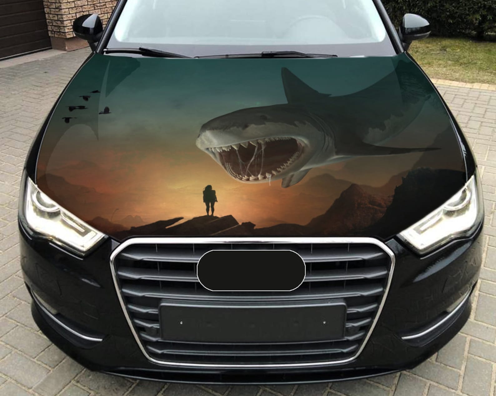 Car Hood Wrap Shark Vinyl Sticker Full Color Abstarct Scenery Decal Fit ...