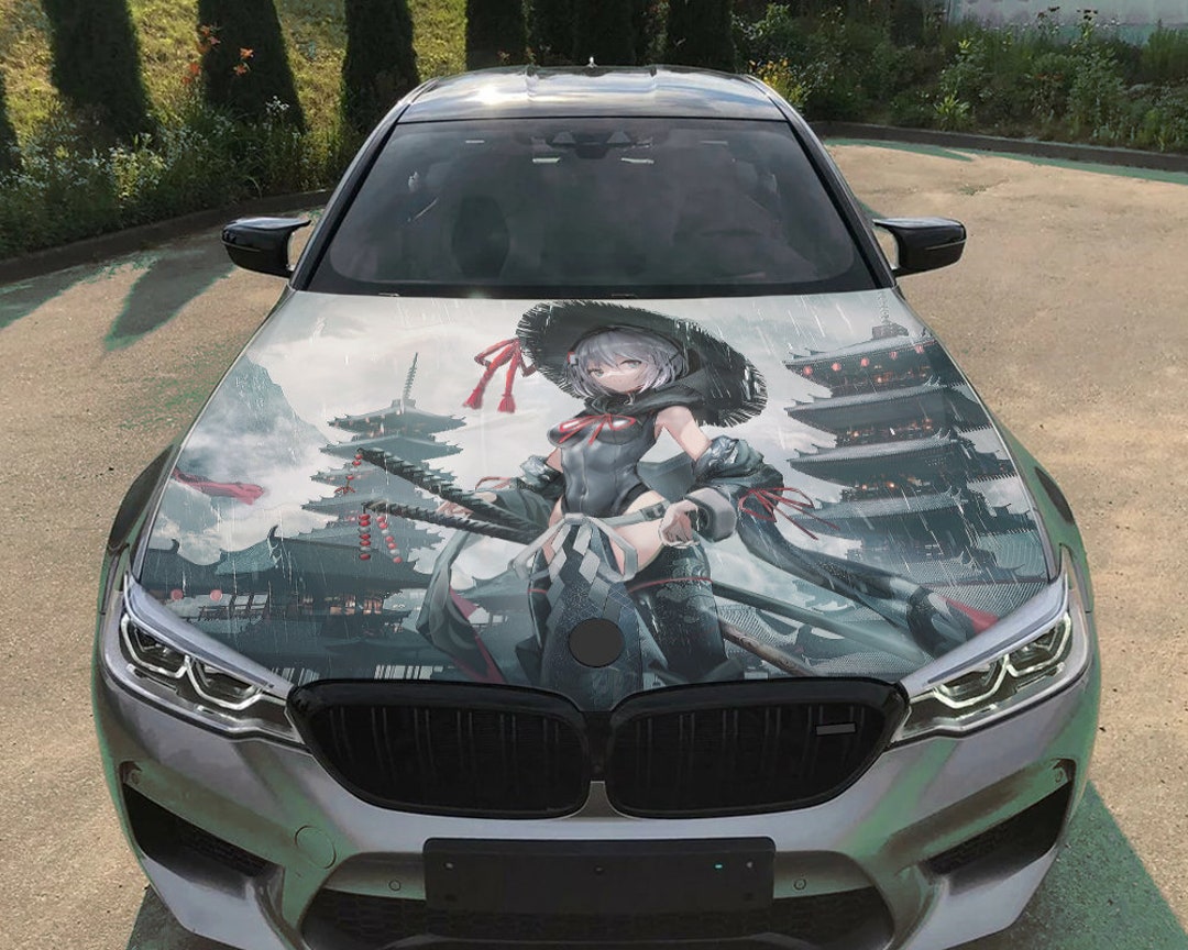 Car Hood Wrap Anime Warrior Vinyl Sticker Full Color Girl With Sword ...