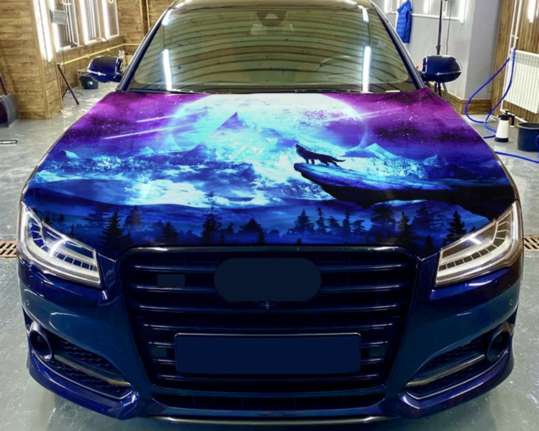 Car Hood Wrap Wolf Vinyl Sticker Full Color Moon Night Decal #10 Fit ...