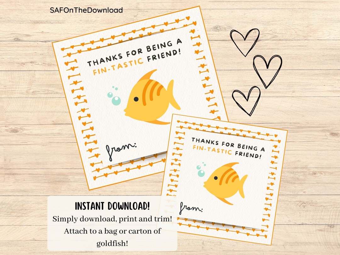 Fish Valentine Cards Goldfish Kids Printable Class Valentines DIGITAL ...