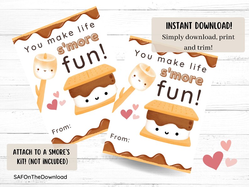 Smore Valentine Printable Card Smores Class Valentines Kid's Valentine ...