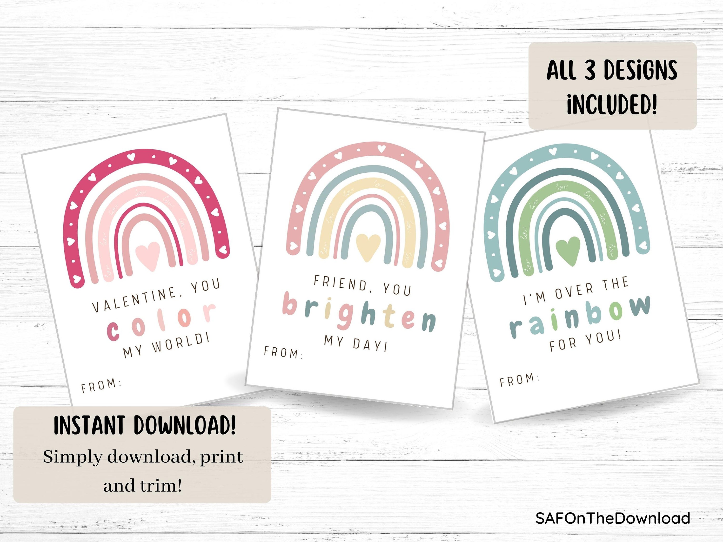 Rainbow Valentine Card Printable Kid's Class Valentines Valentine ...