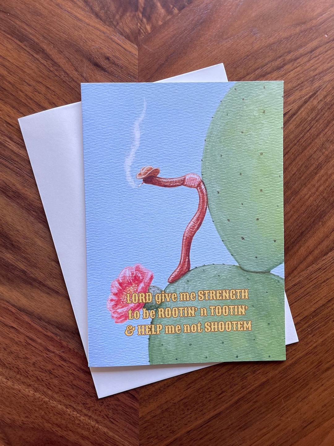 Cowboy Worm Greeting Card Original Art by Feral Felicitations - Etsy