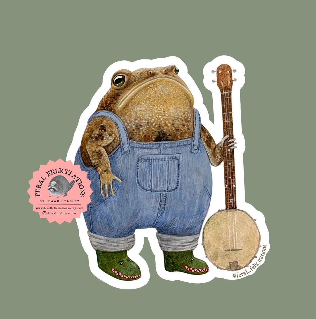 Toad With Banjo Sticker Decal - Original by Feral Felicitations - Etsy