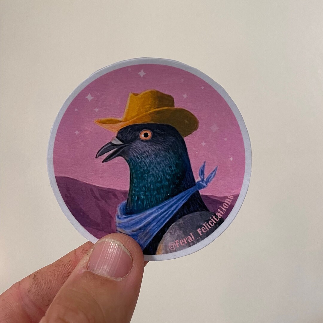 Wild Western Cowboy Pigeon Sticker Decal Original Art by Feral ...