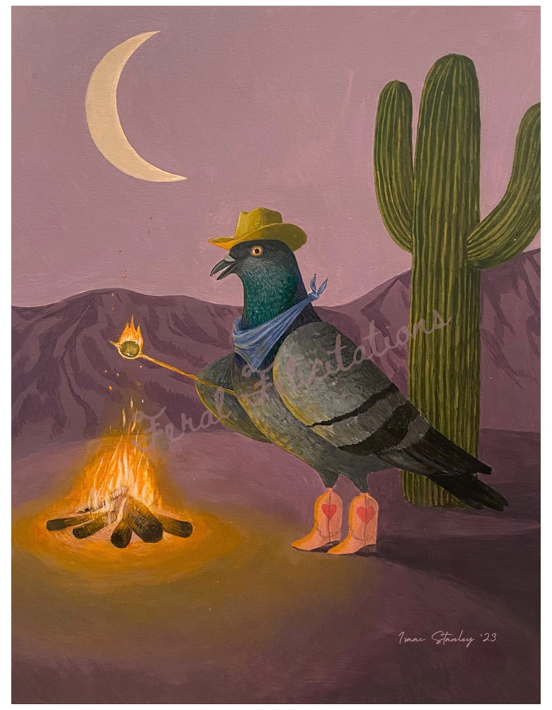 Cowboy Pigeon Downloadable Fine Art Print/poster Original Art by Feral ...