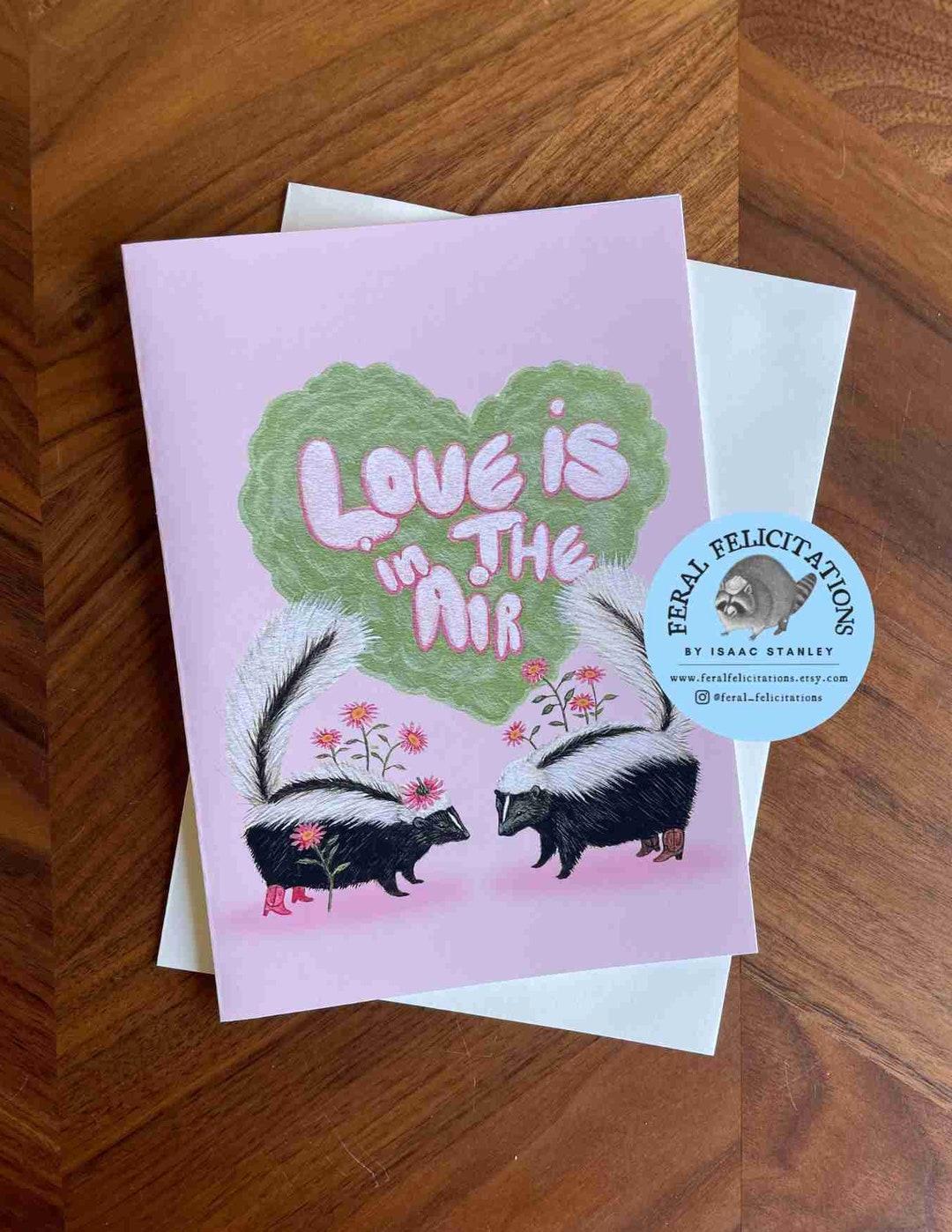 Love is in the Air Skunk Valentines Day Greeting Card - Original Art by ...