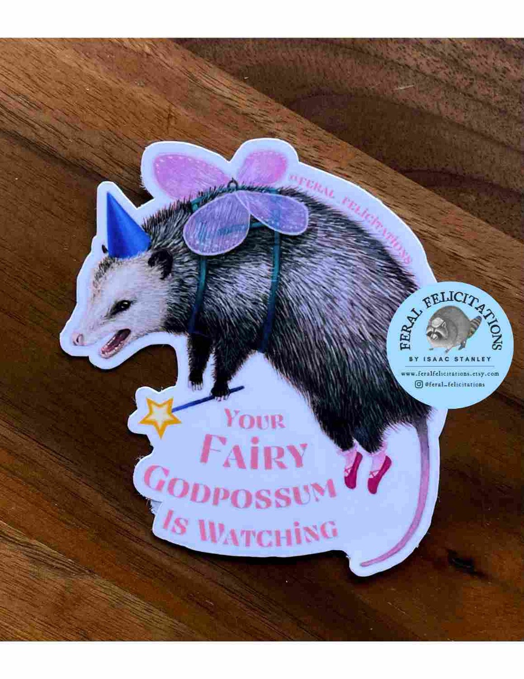 Fairy God Possum Sticker Decal Original Art by Feral Felicitations - Etsy