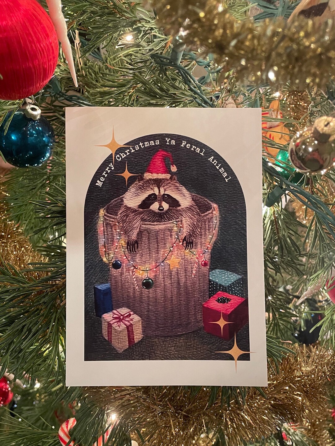 Merry Christmas Feral Animal Holiday Greeting Raccoon Card Art by Feral ...