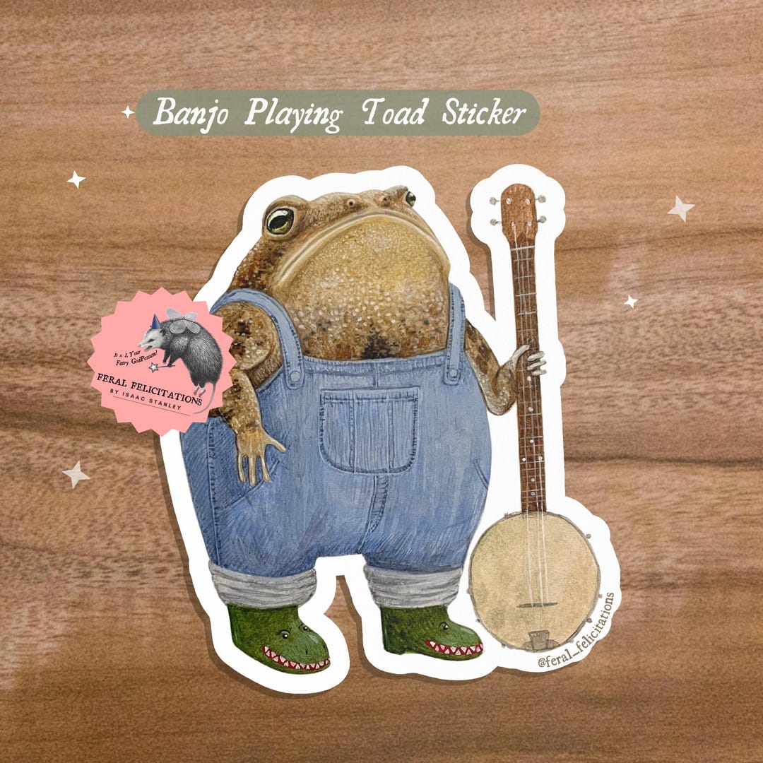 Toad With Banjo Sticker Decal - Original Art by Feral Felicitations - Etsy