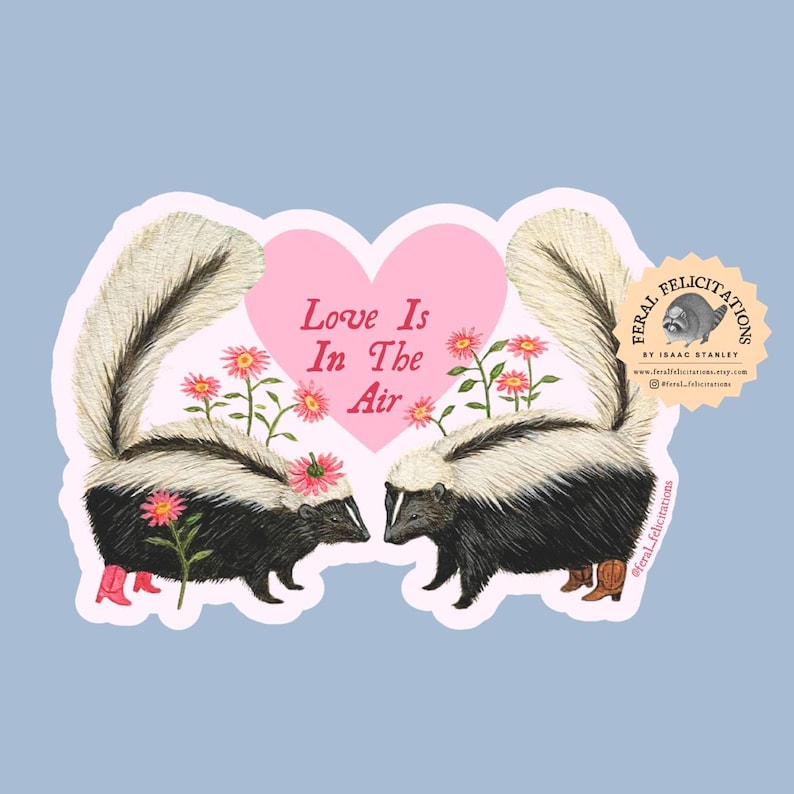 Skunks in Love Sticker Decal - Original Art by Feral Felicitations - Etsy