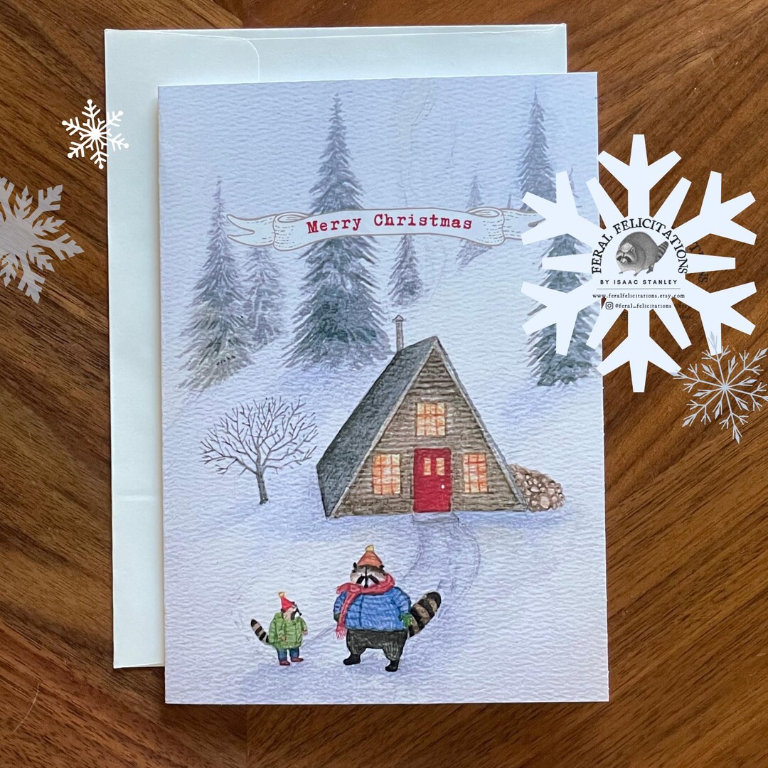 Merry Christmas Holiday Greeting Raccoon Card - Original by Feral ...